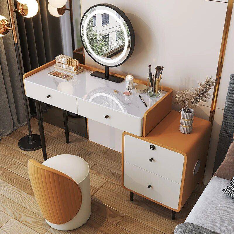 Modern Minimalist Vanity Table with Mirror & Stool - Home Unlimited