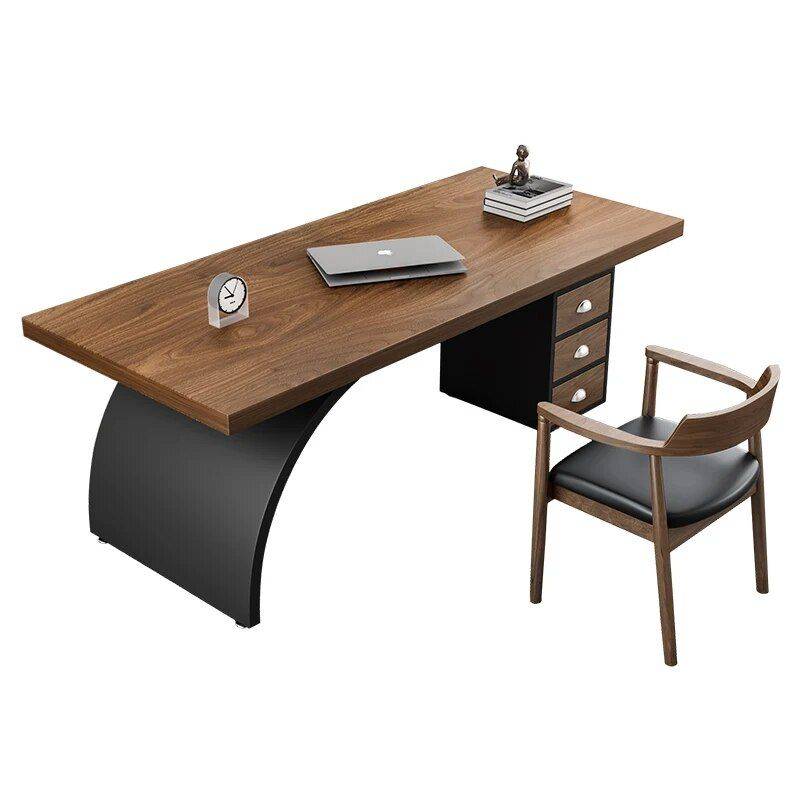 Modern Solid Wood Metal Computer Desk with Storage - Home Unlimited