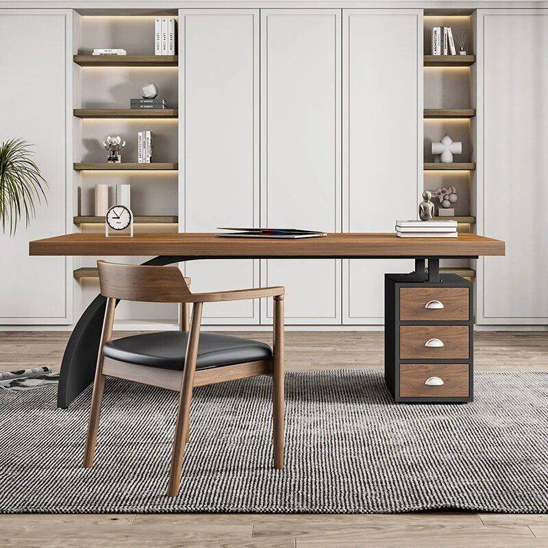 Modern Solid Wood Metal Computer Desk with Storage - Home Unlimited