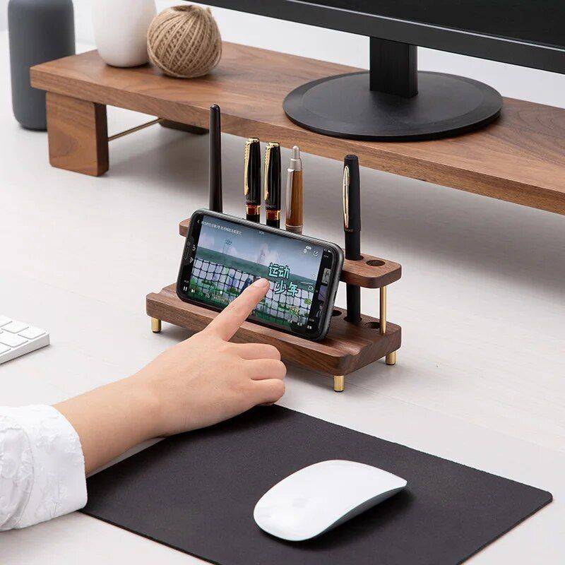 Elegant Black Walnut Wood Desk Organizer for Phones, Tablets, and ...