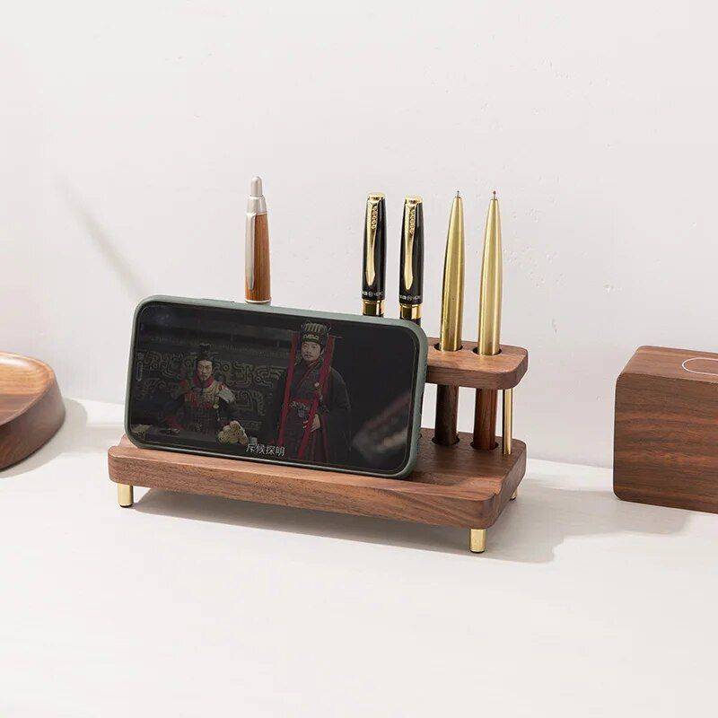 Elegant Black Walnut Wood Desk Organizer for Phones, Tablets, and ...